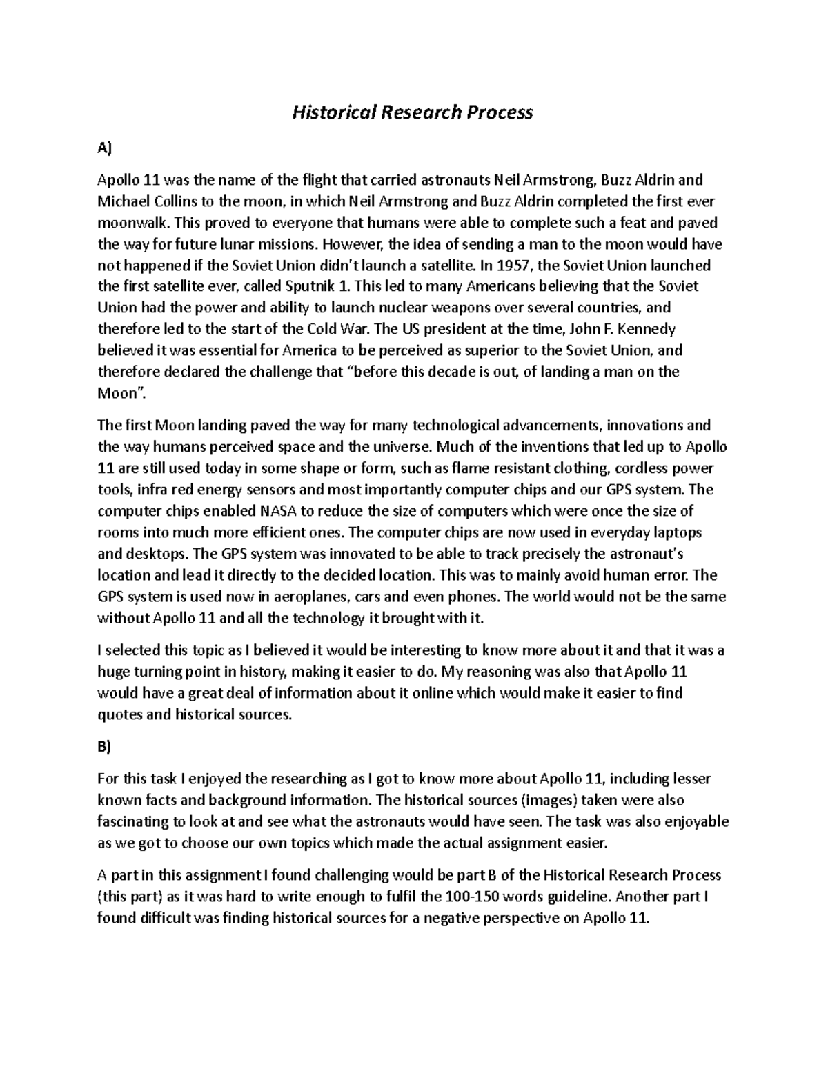 Historical Research Process - Historical Research Process A) Apollo 11 ...