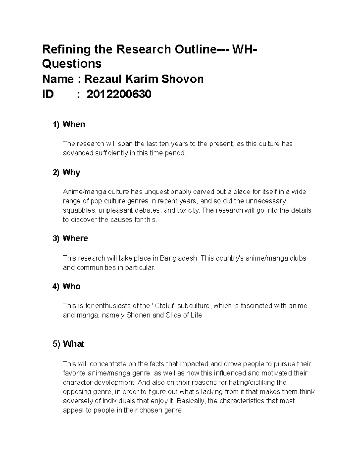 Refining the Research Outline- WH- Questions - Refining the Research ...