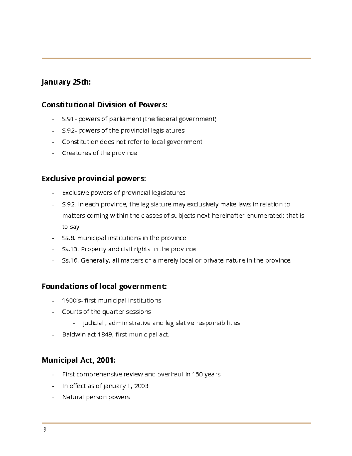 POLS3270 January 25 - NOTES - January 25th: Constitutional Division of ...
