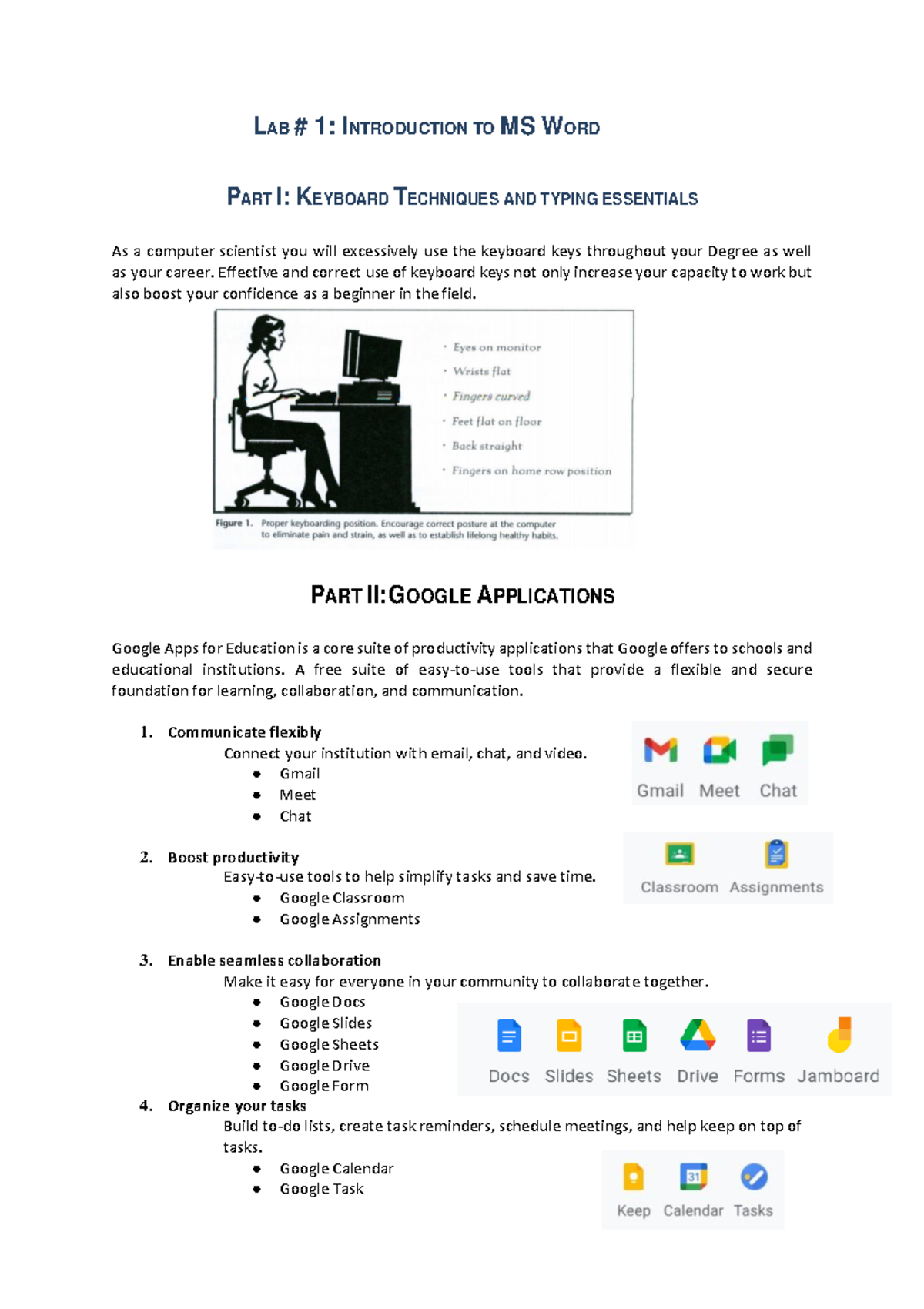 Ms Word Lab 1 Introduction To Ms Word Part I Keyboard Techniques And Typing Essentials As