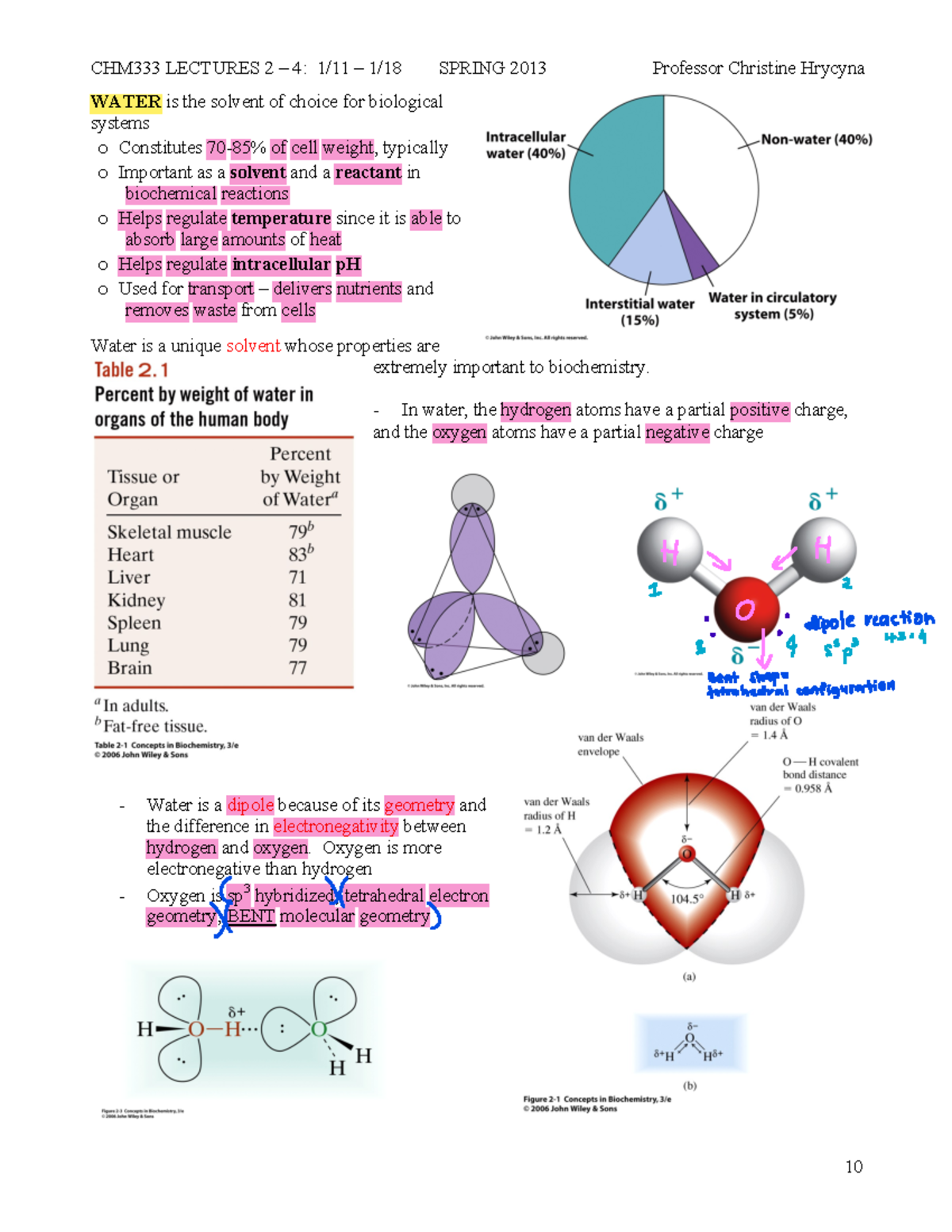 Spring 2013 Lecture 2 - 4 - WATER is the solvent of choice for ...