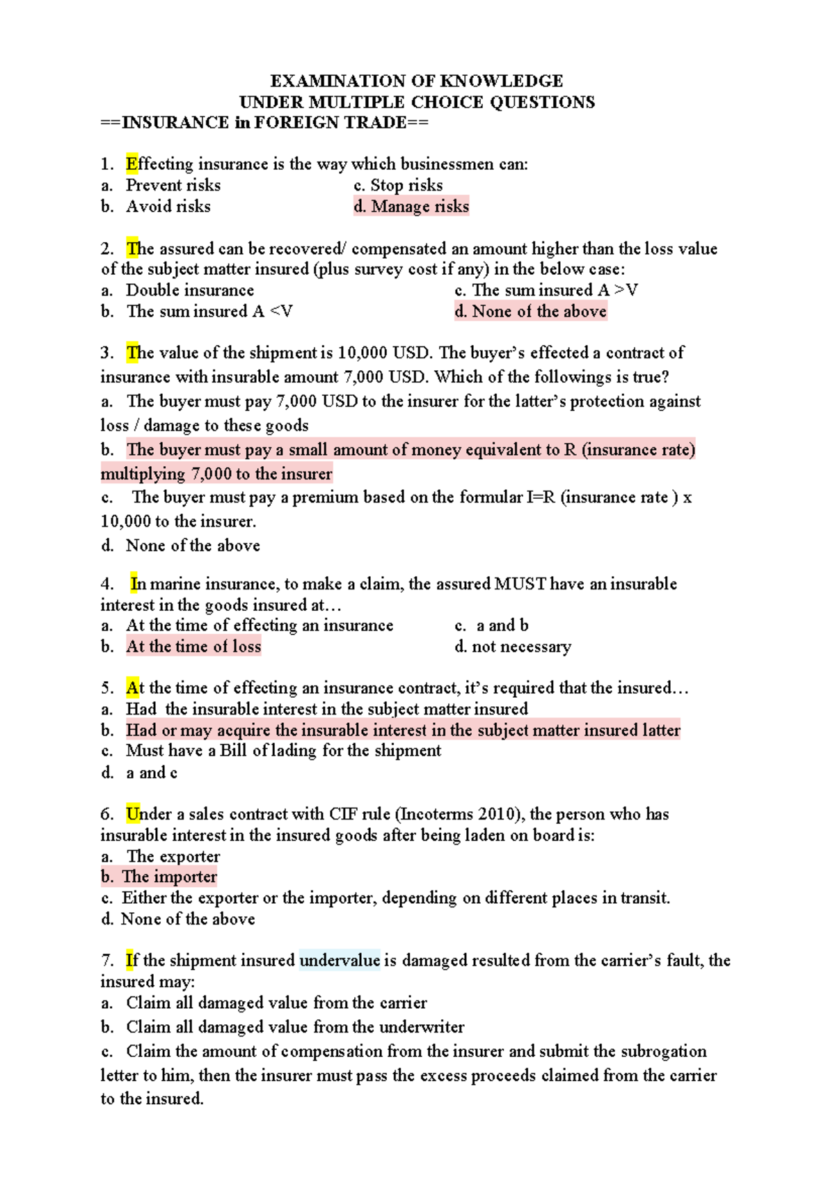 Tui - Huuuuuuuu - EXAMINATION OF KNOWLEDGE UNDER MULTIPLE CHOICE ...