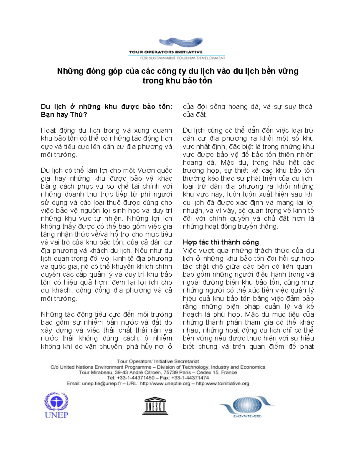 Du lịch trong khu bảo tồn - Nh ng óng góp c a các công ty du l ch vào du l ch b n v ng trong khu ...