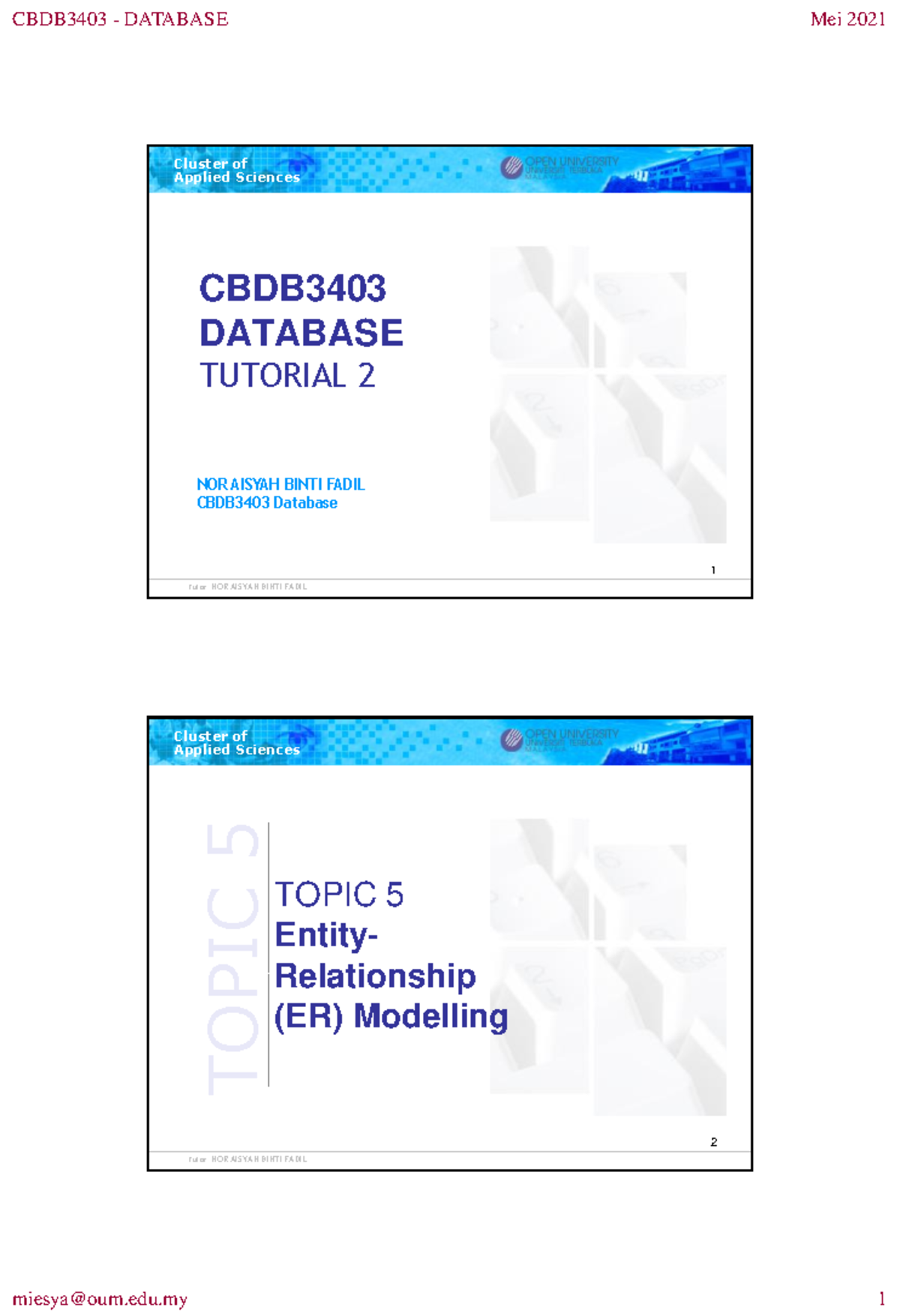 E T2 Topic 5 [ok] database database database - Tutor: NOR AISYAH BINTI ...