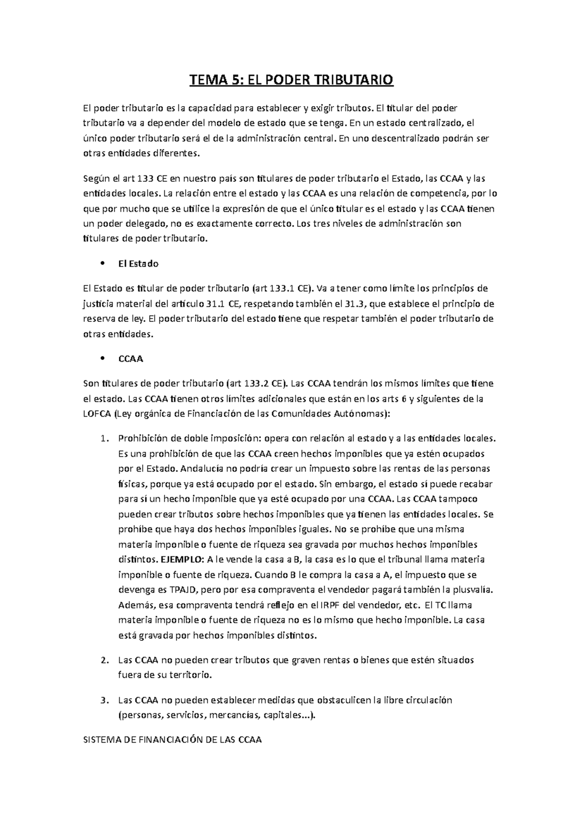 TEMA 5 - Apuntes 5 - TEMA 5: EL PODER TRIBUTARIO El poder tributario es ...