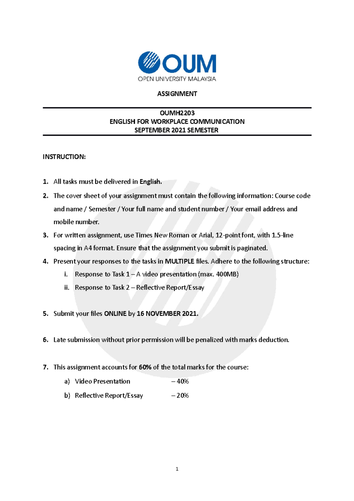 Soalan OUMH2203 - ASSIGNMENT OUMH ENGLISH FOR WORKPLACE COMMUNICATION ...