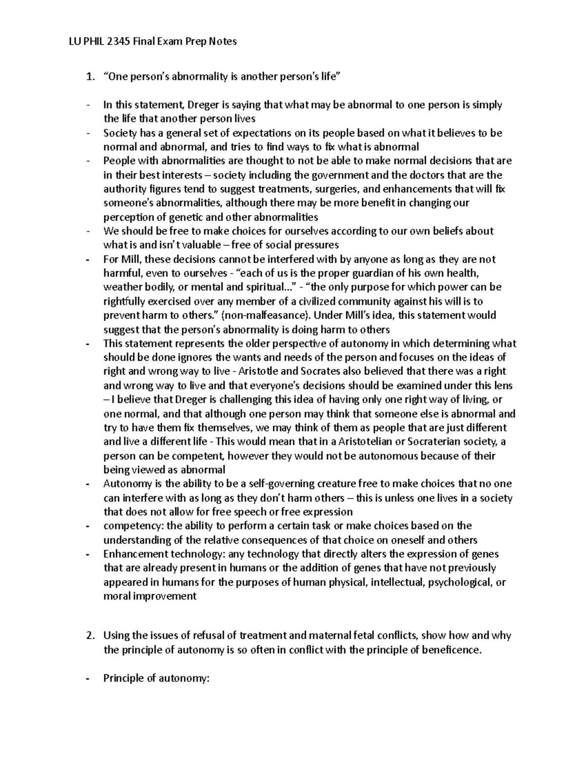 PHIL Final Exam - Point form notes answering practice exam question ...