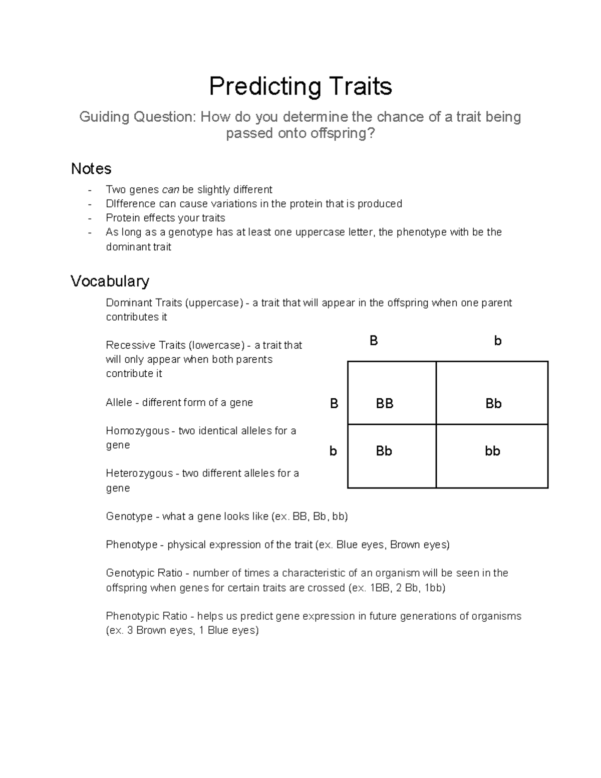 Predicting Traits (Mrs.Steadman's Biology Class) - Predicting Traits ...