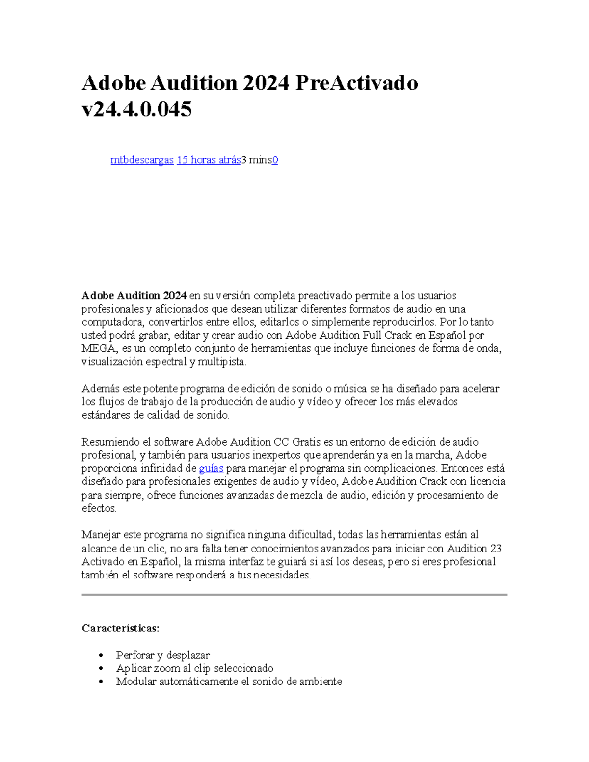 Adobe Audition 2024 Pre Activado v24.4 - 4. mtbdescargas 15 horas atrás3 mins 0 Adobe Audition ...