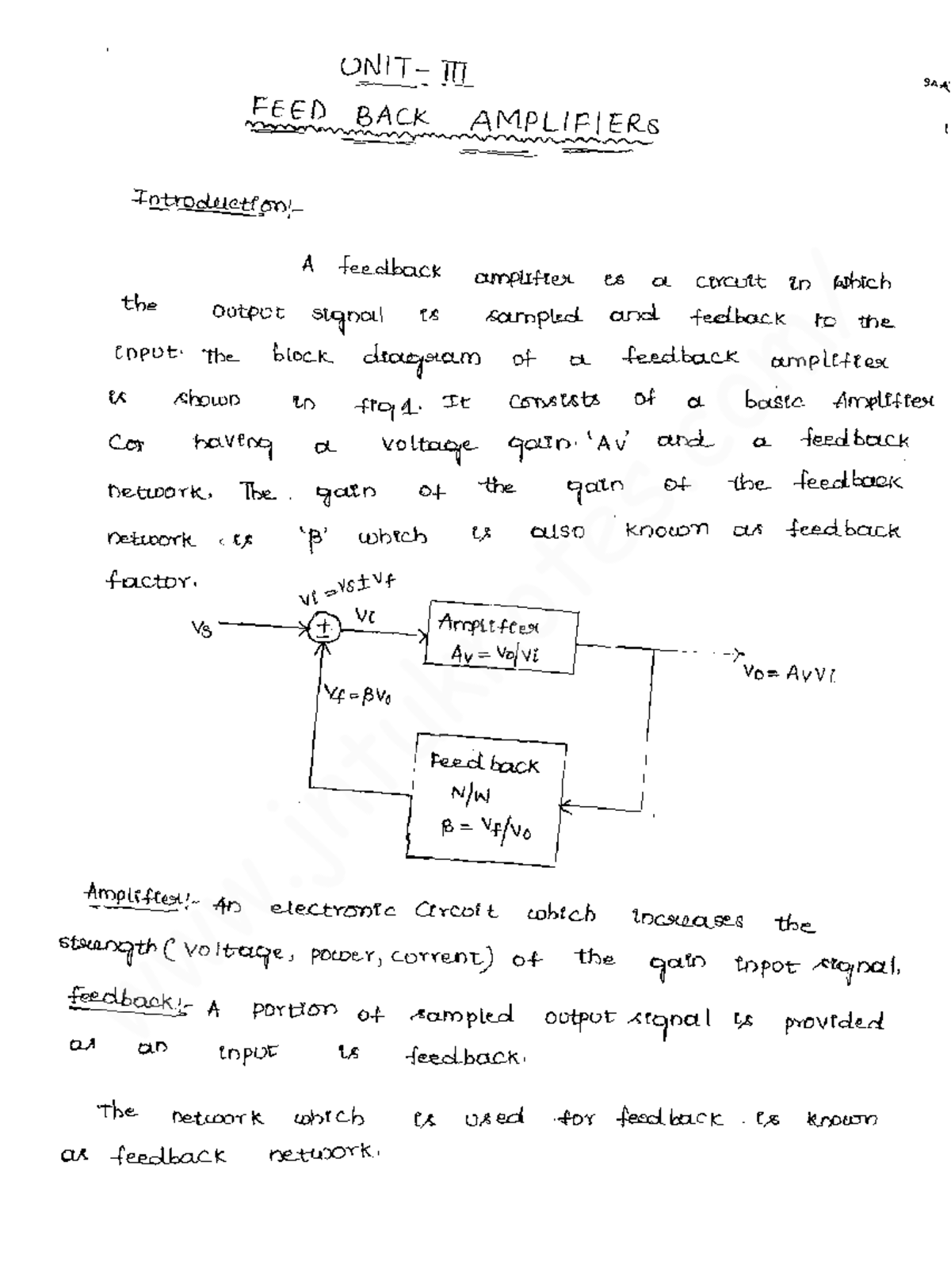 ECA - UNIT-3 - 0i'l1T - m - T=EED BAck AMPLIFIERs ~~ U; Ol C-tYCOtt to c-h the 00tf'ot cmd ...