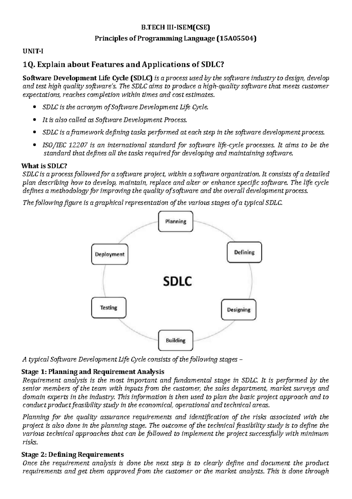 PPL-SDLC - B III-ISEM(CSE) Principles of Programming Language (15A05504 ...