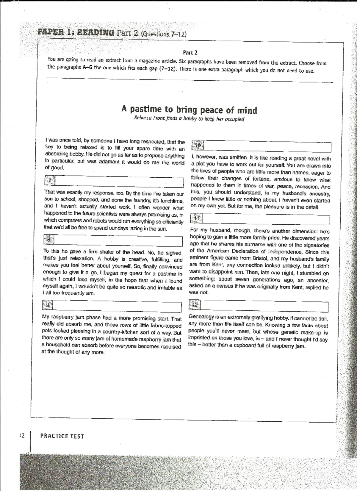 Gapped text CAE - PAPER 1: READING Part 2 (Questions Part 2 You are ...