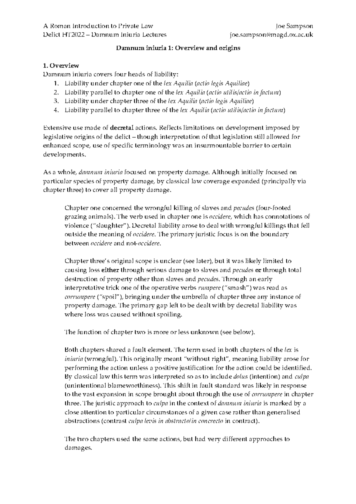 Delict - Damnum Iniuria Handout (HT2022) - Delict HT2022 – Damnum ...