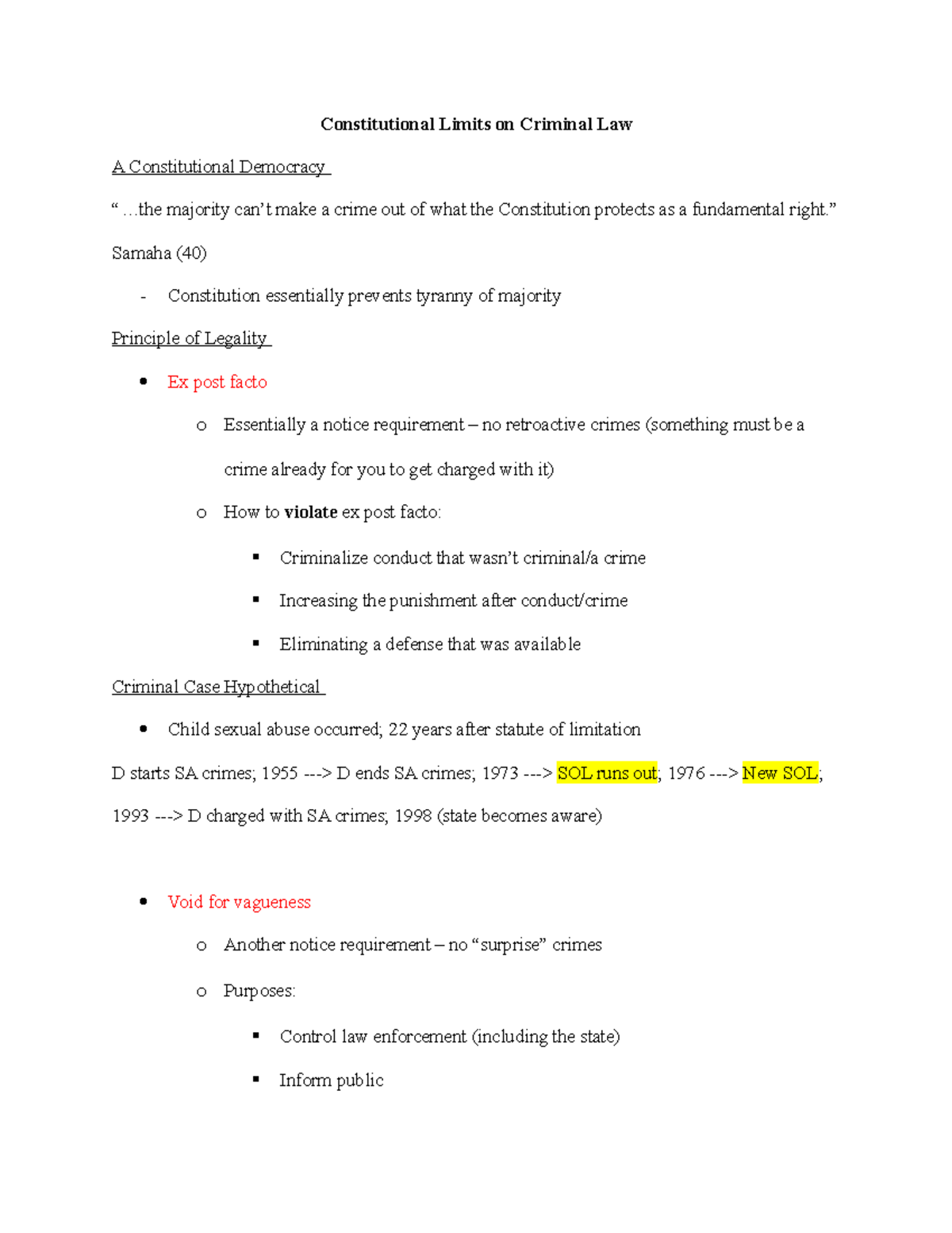 CLS330 Const Limits Notes - Constitutional Limits on Criminal Law A ...