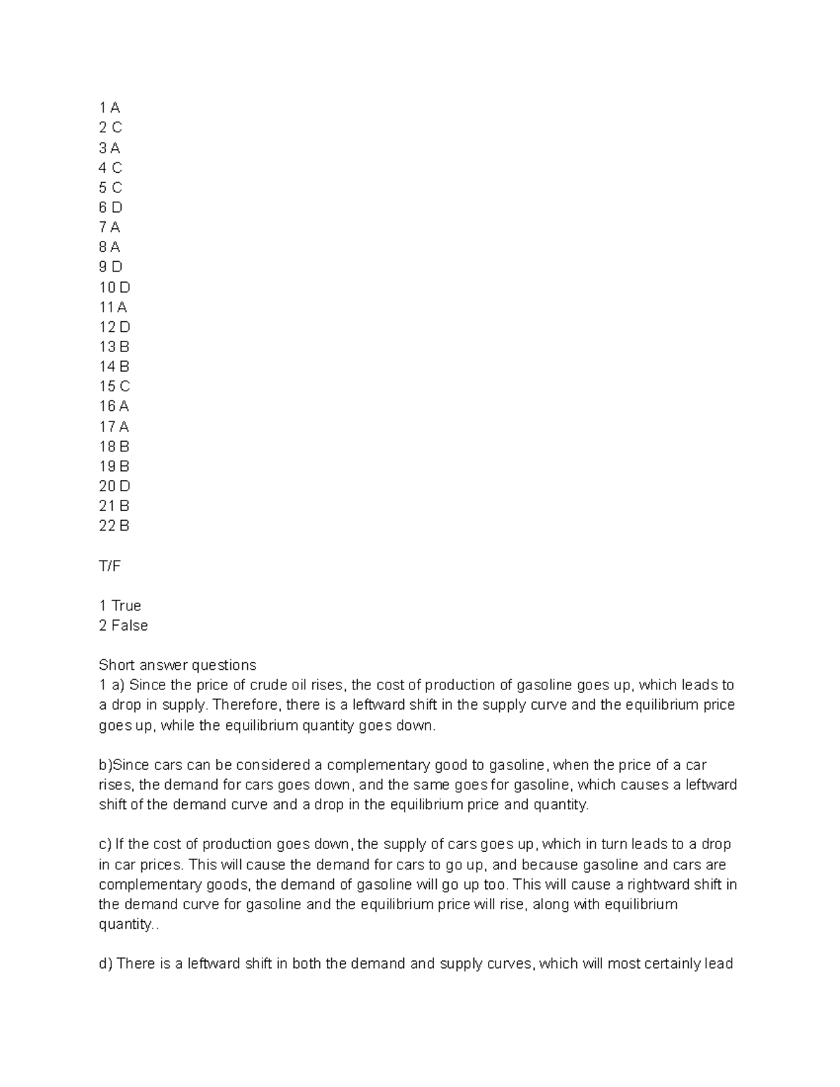 ECON211 hw2 - Solutions to assignment 2 - 1 A 2 C 3 A 4 C 5 C 6 D 7 A 8 ...