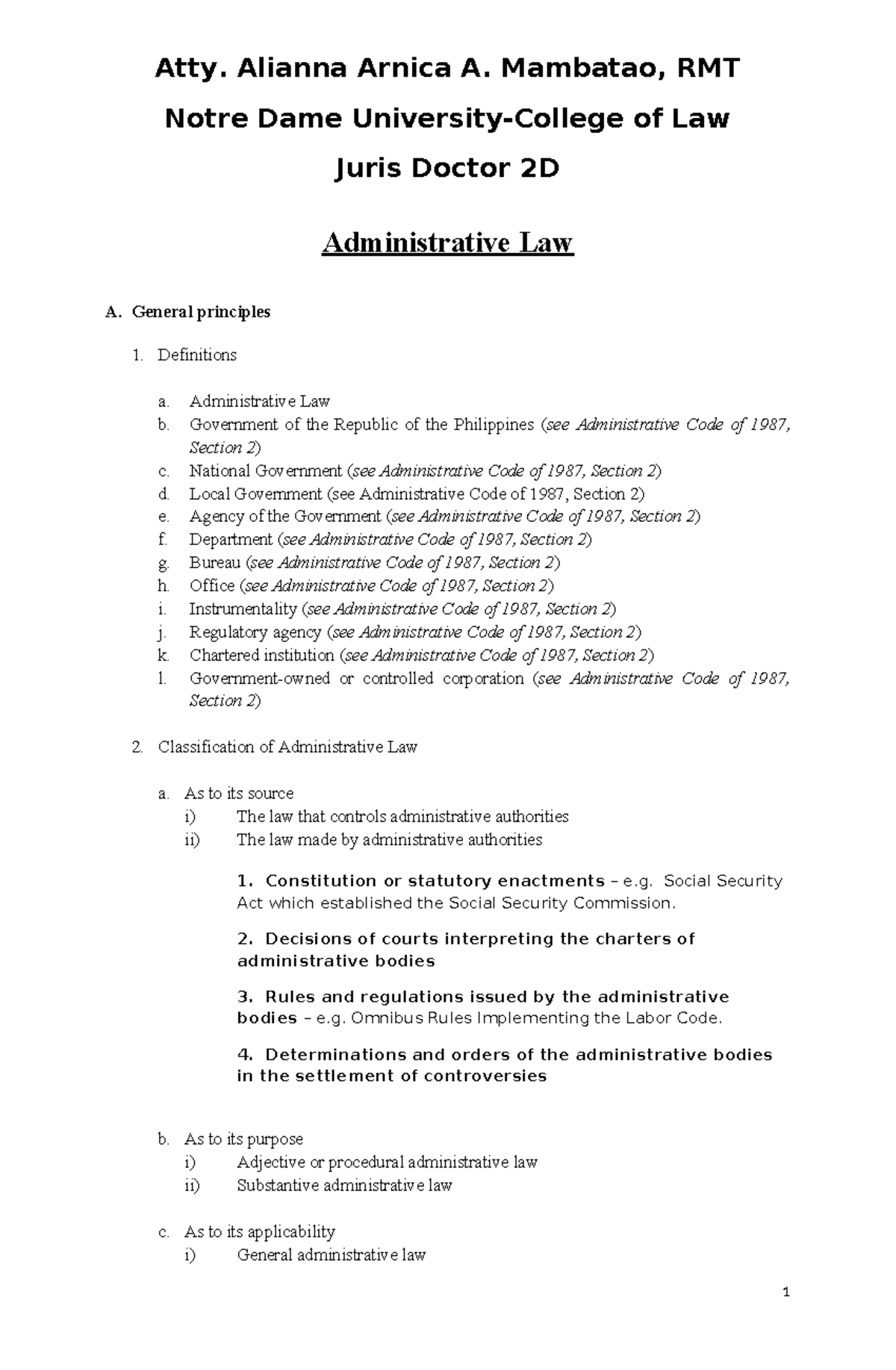 2D Admin Law Syllabus - Notre Dame University-College of Law Juris ...