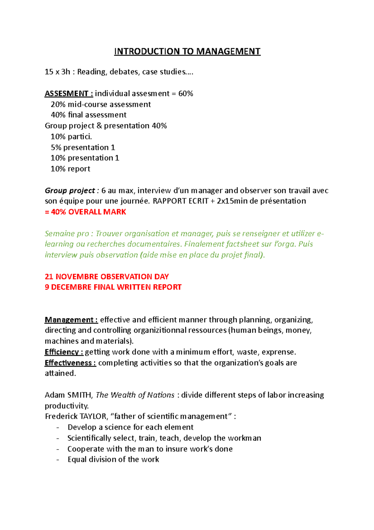 Introduction TO Management - INTRODUCTION TO MANAGEMENT 15 x 3h ...