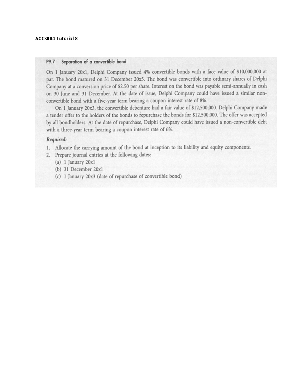 ACC3004 Questions for Seminar 8 - ACC3004 - ACC3004 Tutorial US$2,675 ...