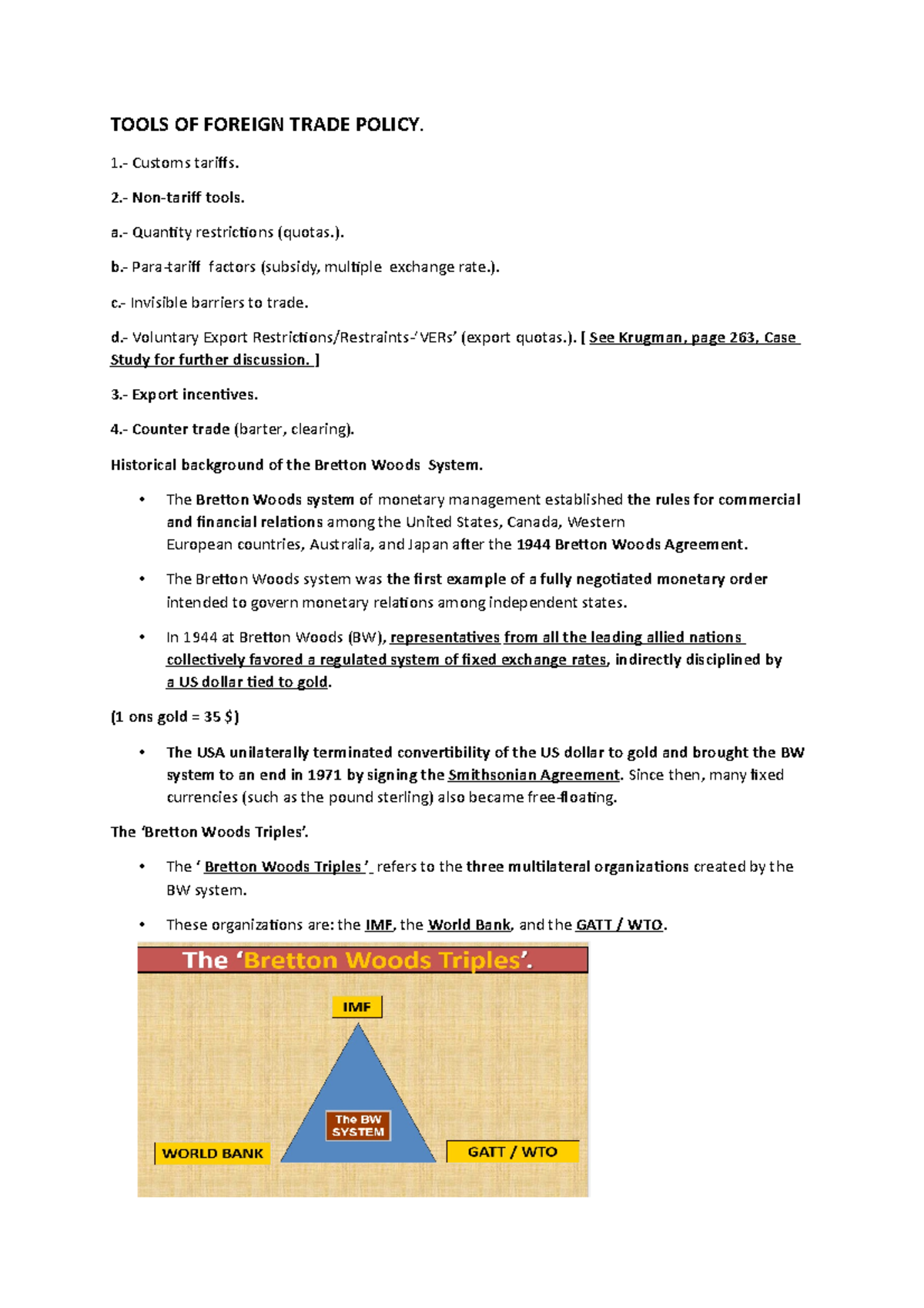International economics for - TOOLS OF FOREIGN TRADE POLICY. Customs ...