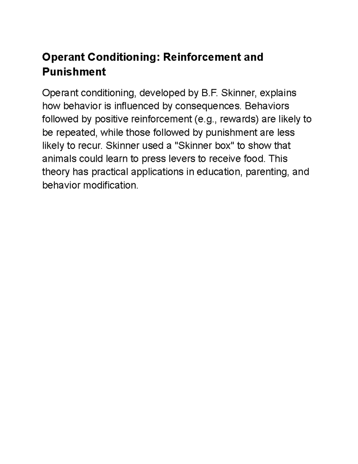 Operant Conditioning Reinforcement and Punishment - Operant Conditioning: Reinforcement and ...