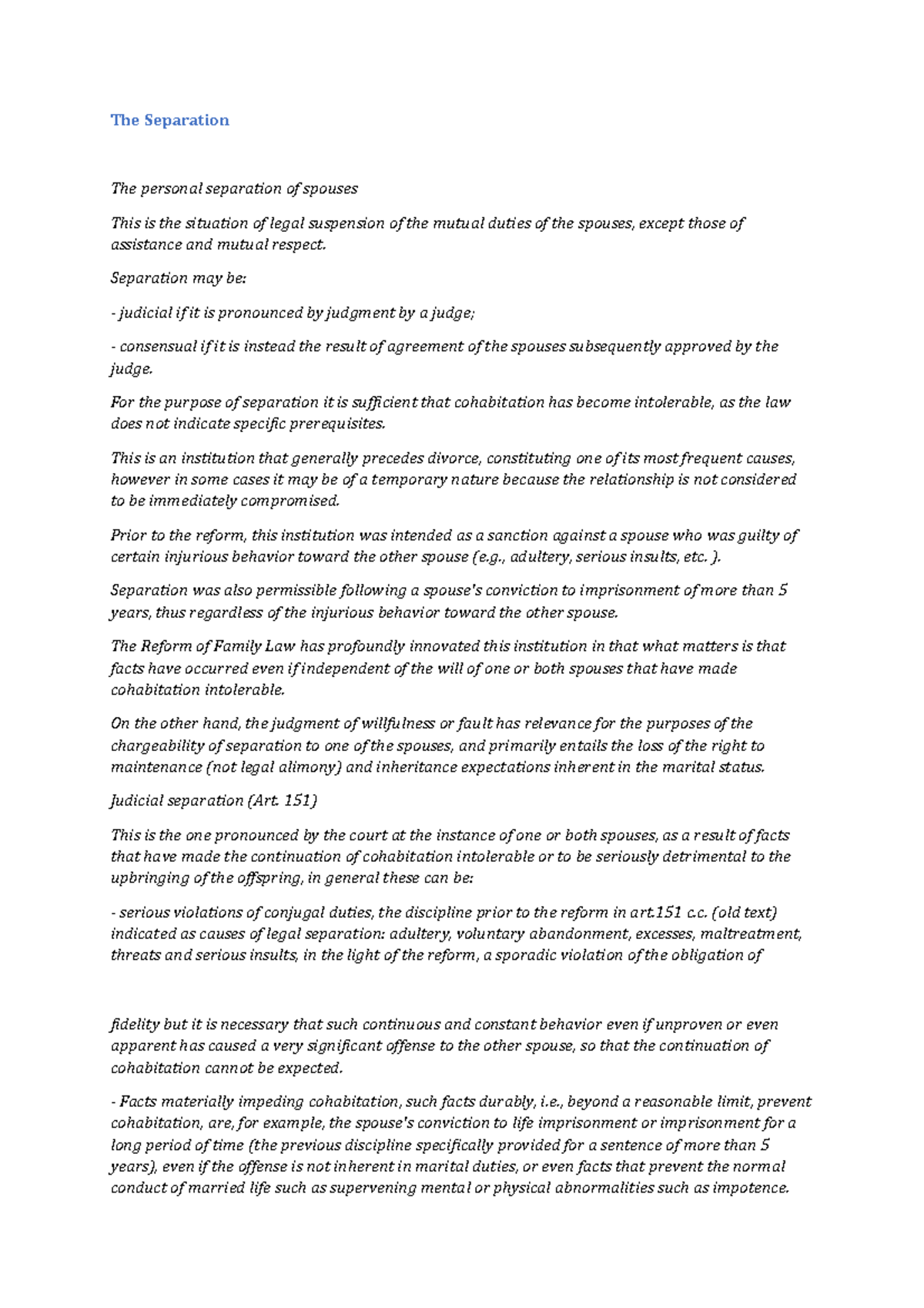 The Separation 5 - Summaries family law - The Separation The personal ...