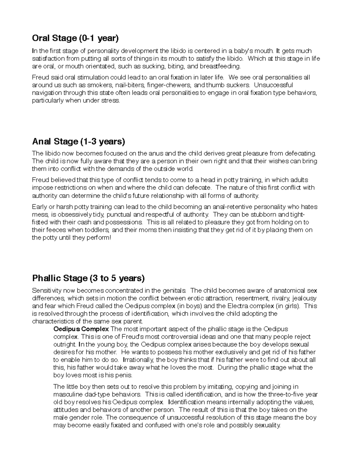 Freuds stages of development - Oral Stage (0-1 year) In the first stage ...