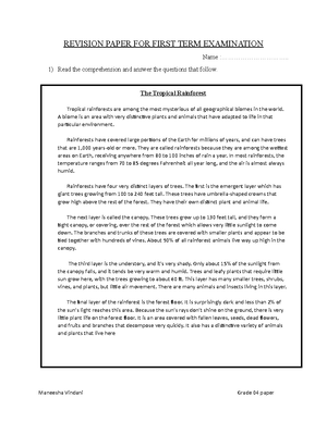 Revision Paper Grade 5 - REVISION PAPER – Grade 05 Name