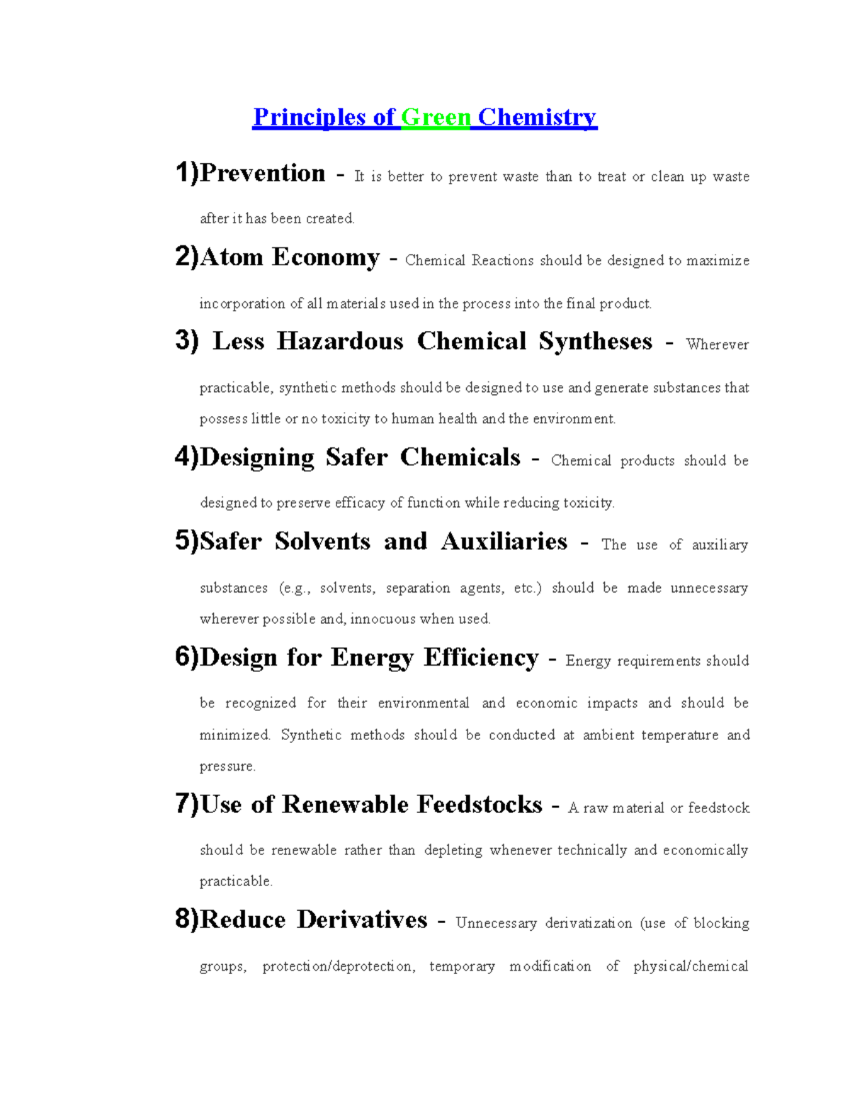 Principles of Green Chemistry - Principles ofGreenChemistry 1 ...