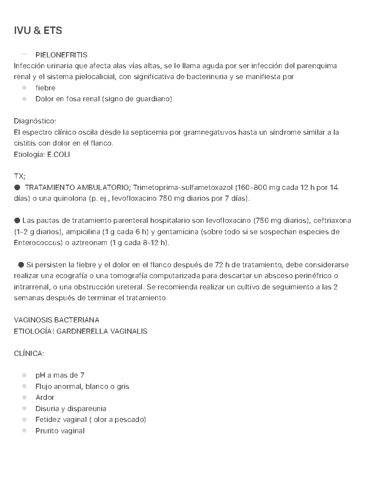 IVU & ETS - Resumen de estos temas - – IVU & ETS PIELONEFRITIS Infección - Studocu