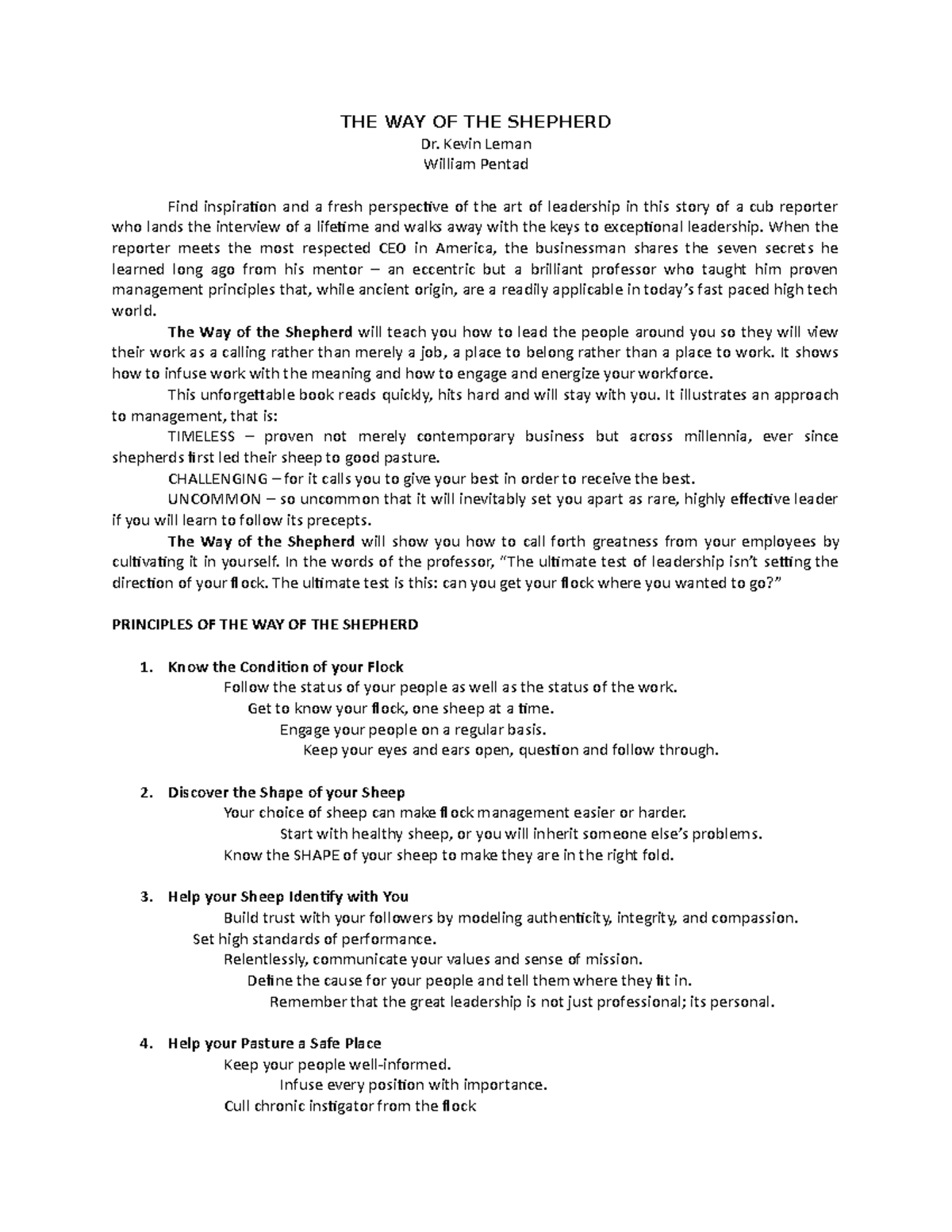 THE WAY OF THE Shepherd - leadership story - THE WAY OF THE SHEPHERD Dr ...