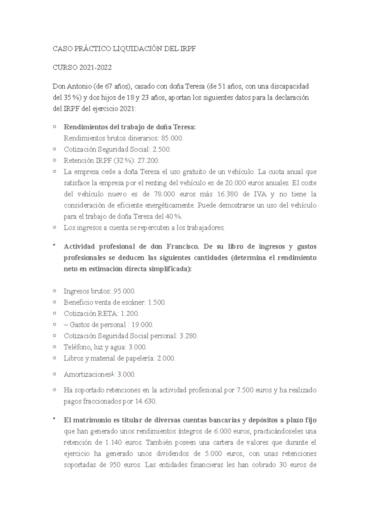Caso Practico Irpf Liquidacion De Impuestos Caso PrÁctico LiquidaciÓn