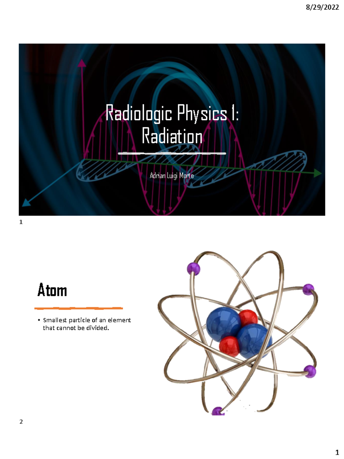 Radphysics 1 Handout - reviewer - Radiologic Physics 1: Radiation ...