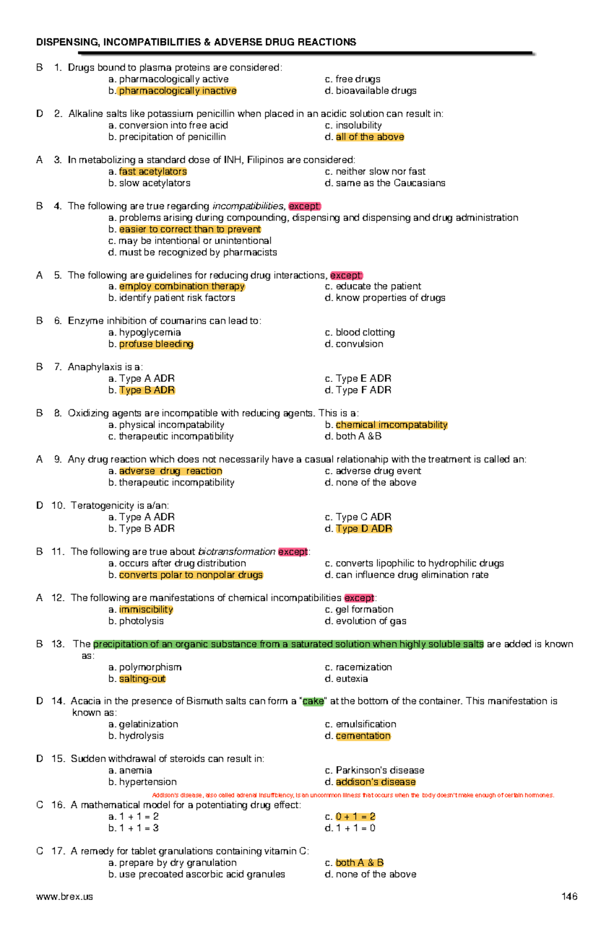 GREEN-Dispensing, Incompatibilities,& ADR Answer Key-GREEN PACOP 2 - B ...