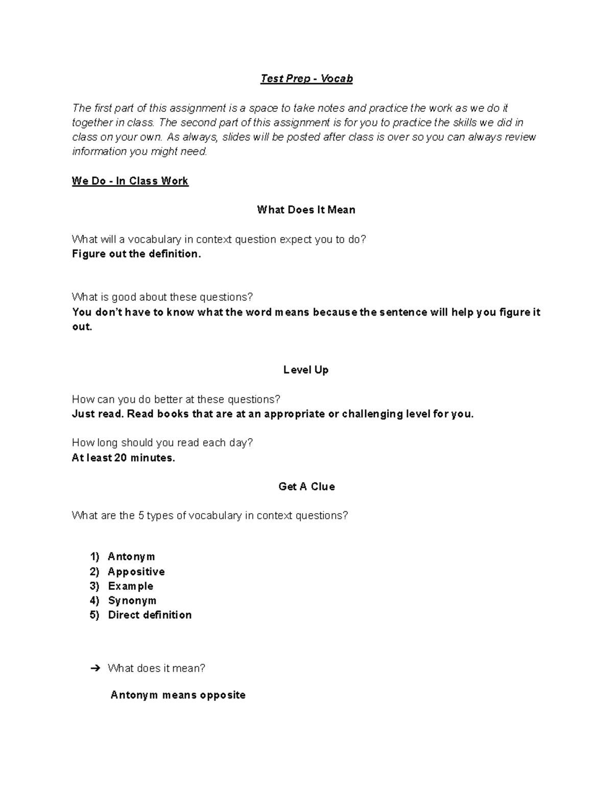 test Prep - Vocab - Test Prep - Vocab The first part of this assignment ...