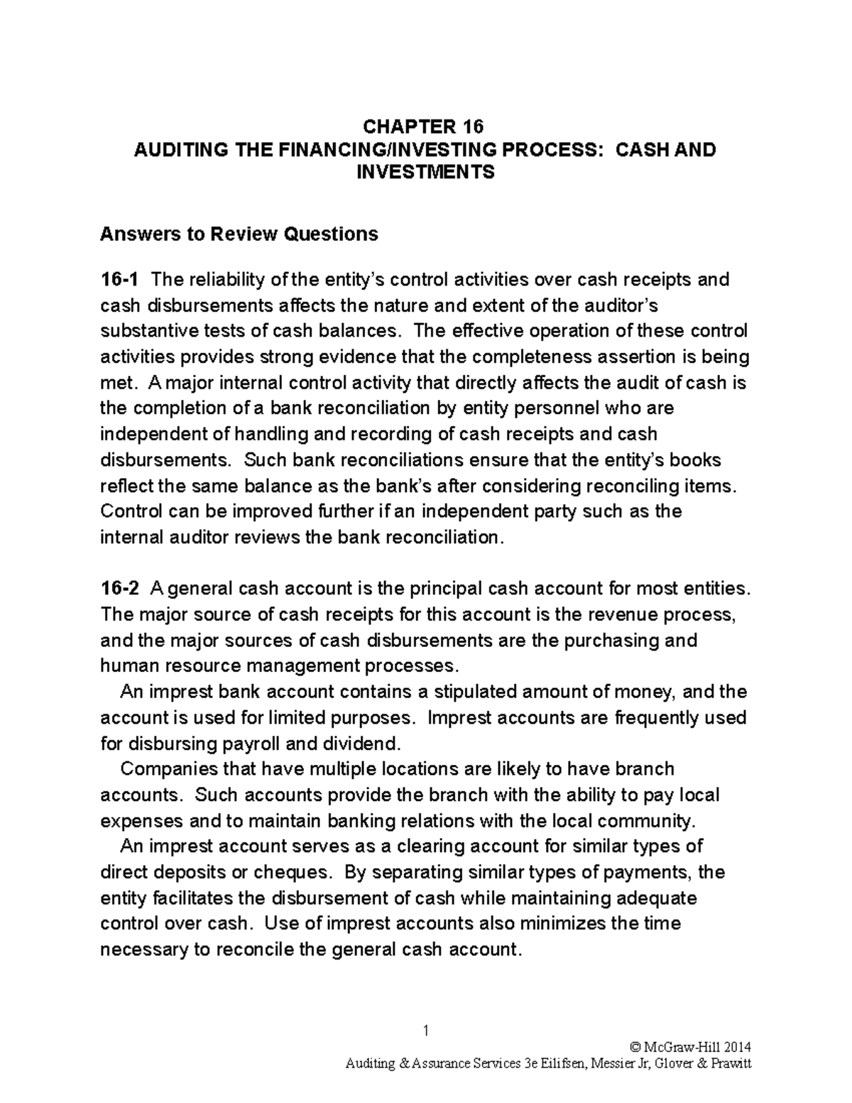 Chapter 16 Lecture Notes 16 Chapter 16 Auditing The Financing Investing Process Cash And