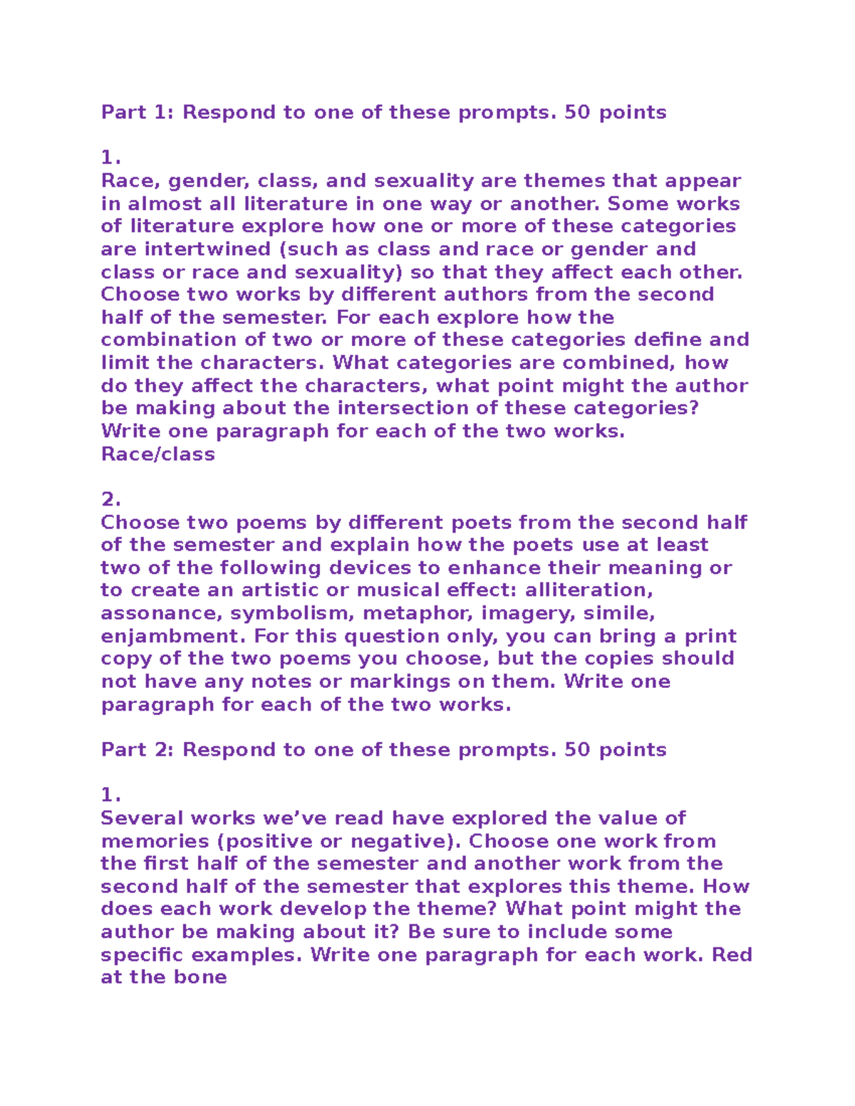 Amer lit study guide - Part 1: Respond to one of these prompts. 50 ...