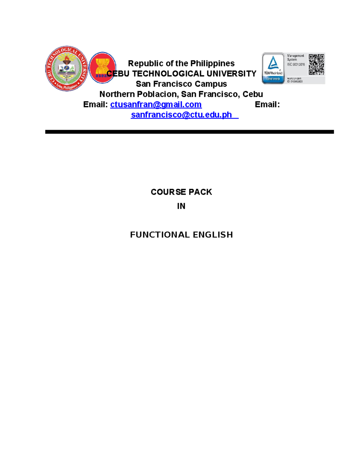 Functional English Course Pack 3 Republic Of The Philippines Cebu