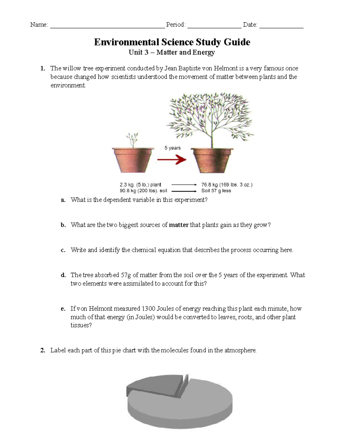 Energy and Matter Study Guide - Name ...