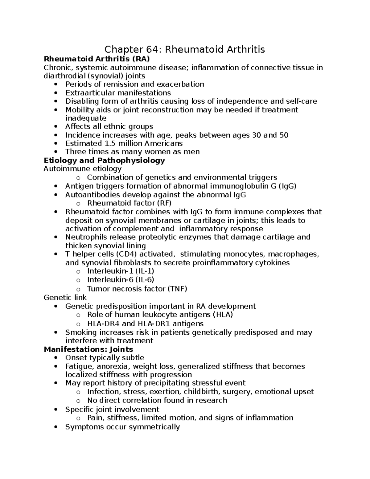 Rheumatiod - outline - Chapter 64: Rheumatoid Arthritis Rheumatoid ...