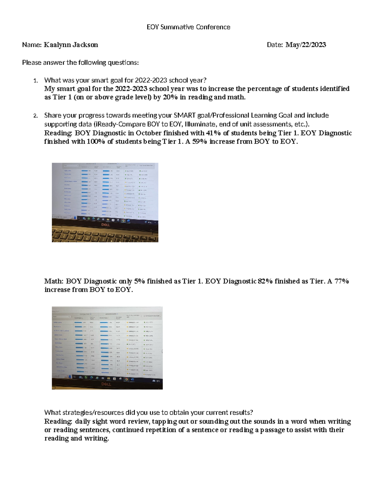 EOY Summative Conference - EOY Summative Conference Name: Kaalynn ...