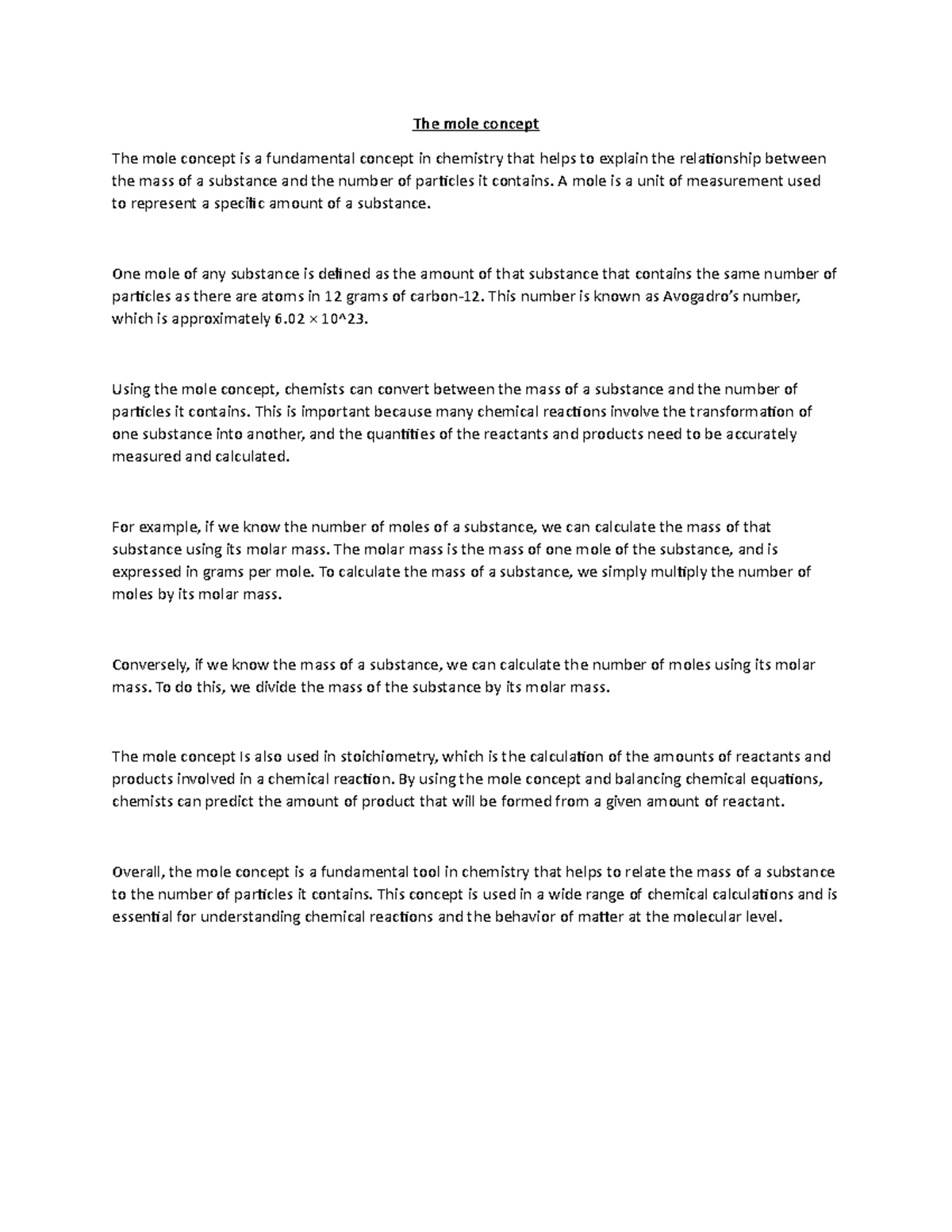 The mole concept - The mole concept The mole concept is a fundamental ...