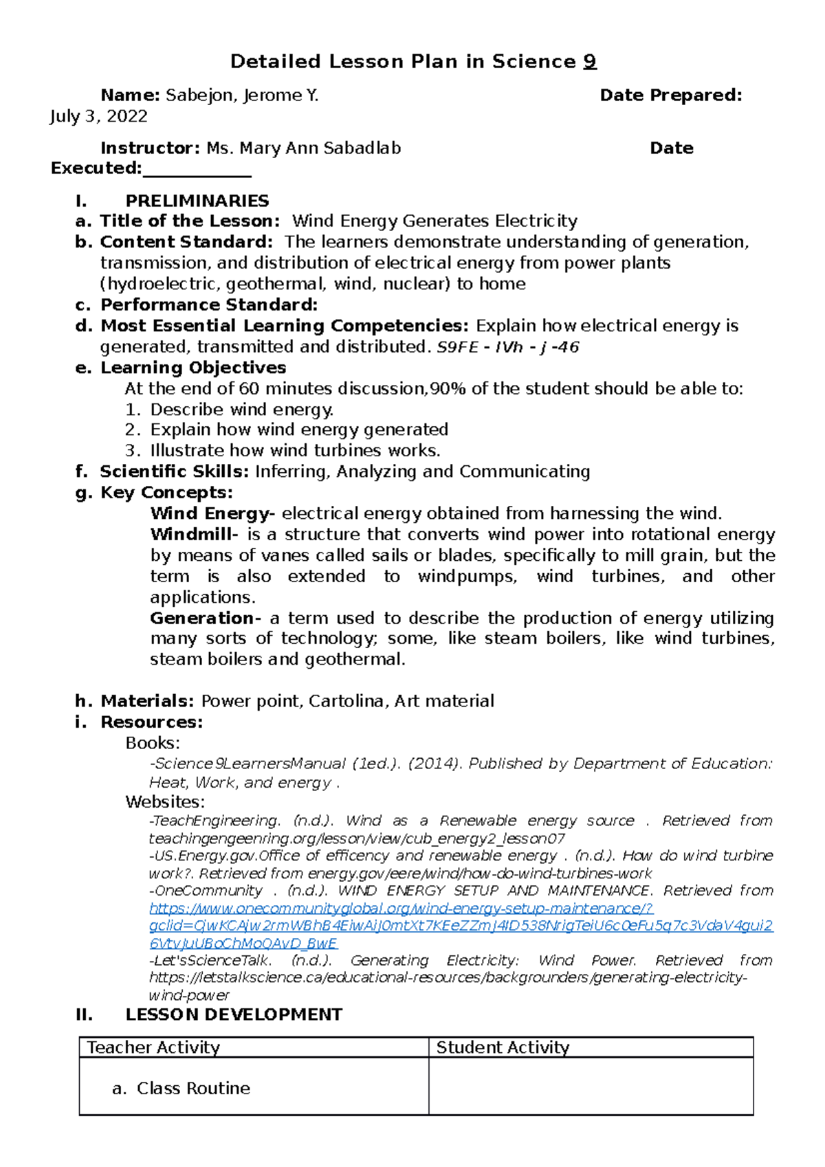 Sabejon, Jerome Yari-Detailed Lesson Plan in Modern Physics - Detailed ...