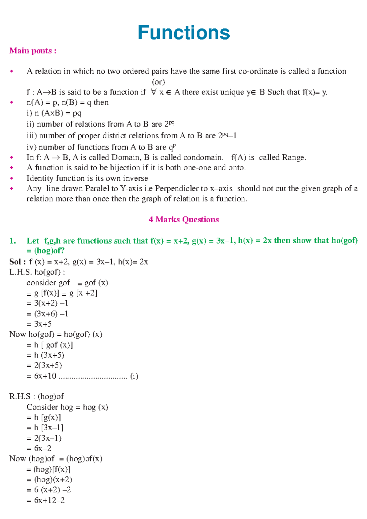maths functions - Functions Main ponts : A relation in which no two ...