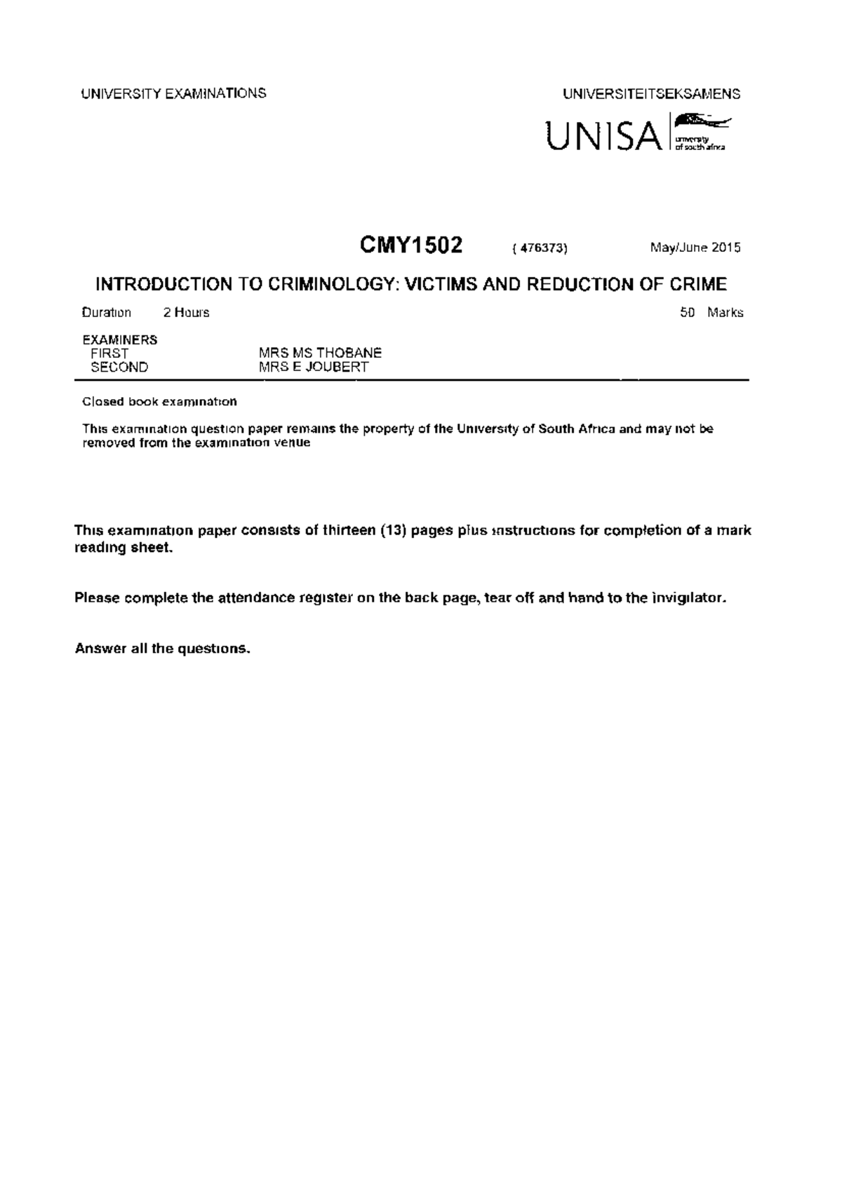 CMY1502 2015 6 E 1 1 - LLB 98680 - Studocu