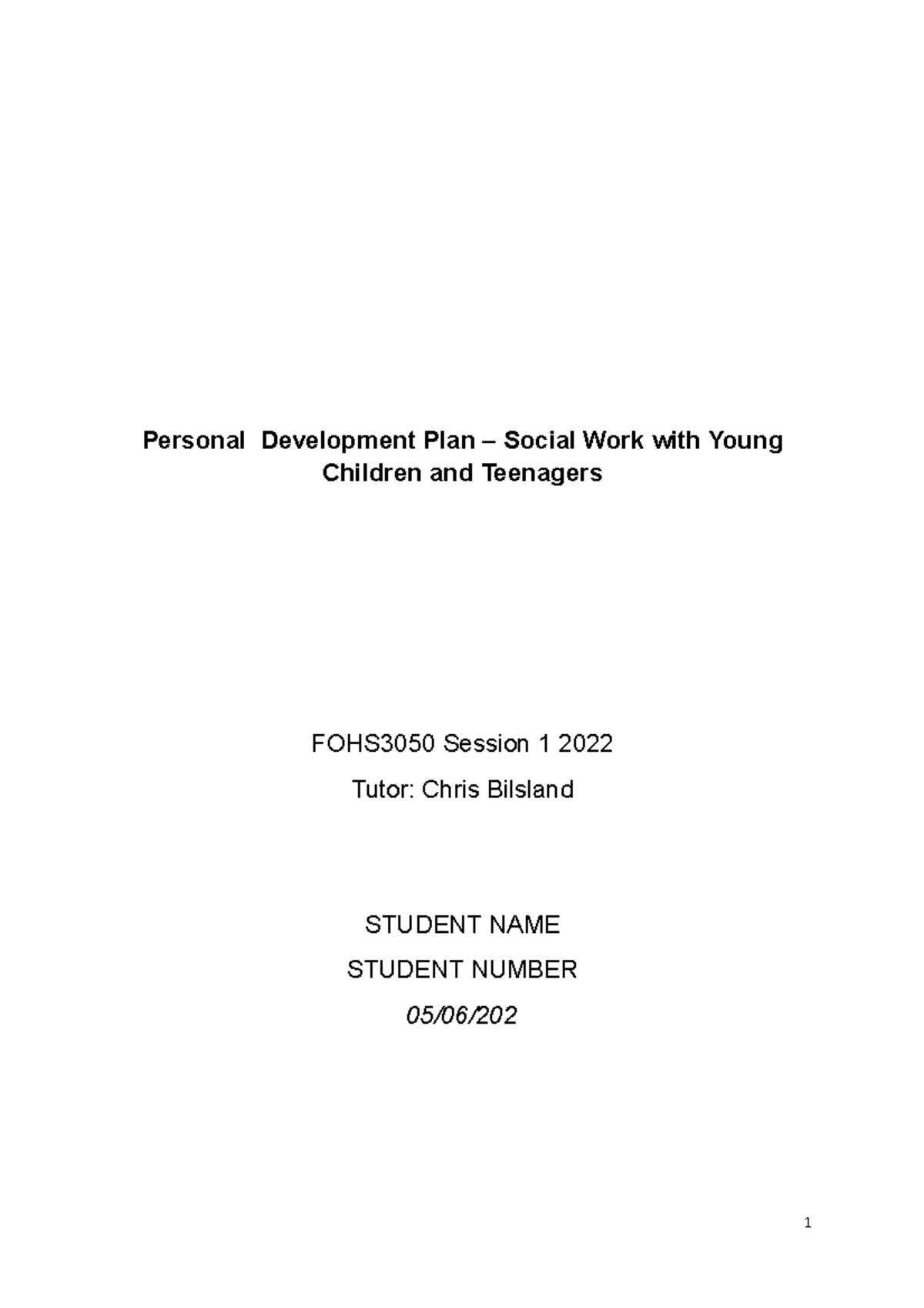 FOHS3050 Personal Development Plan - Personal Development Plan – Social ...