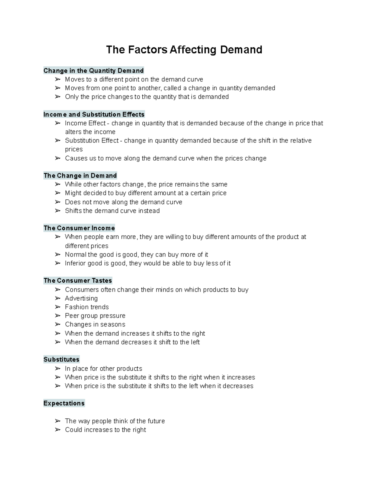 Factors Affecting Demand Notes - The Factors Affecting Demand Change in ...