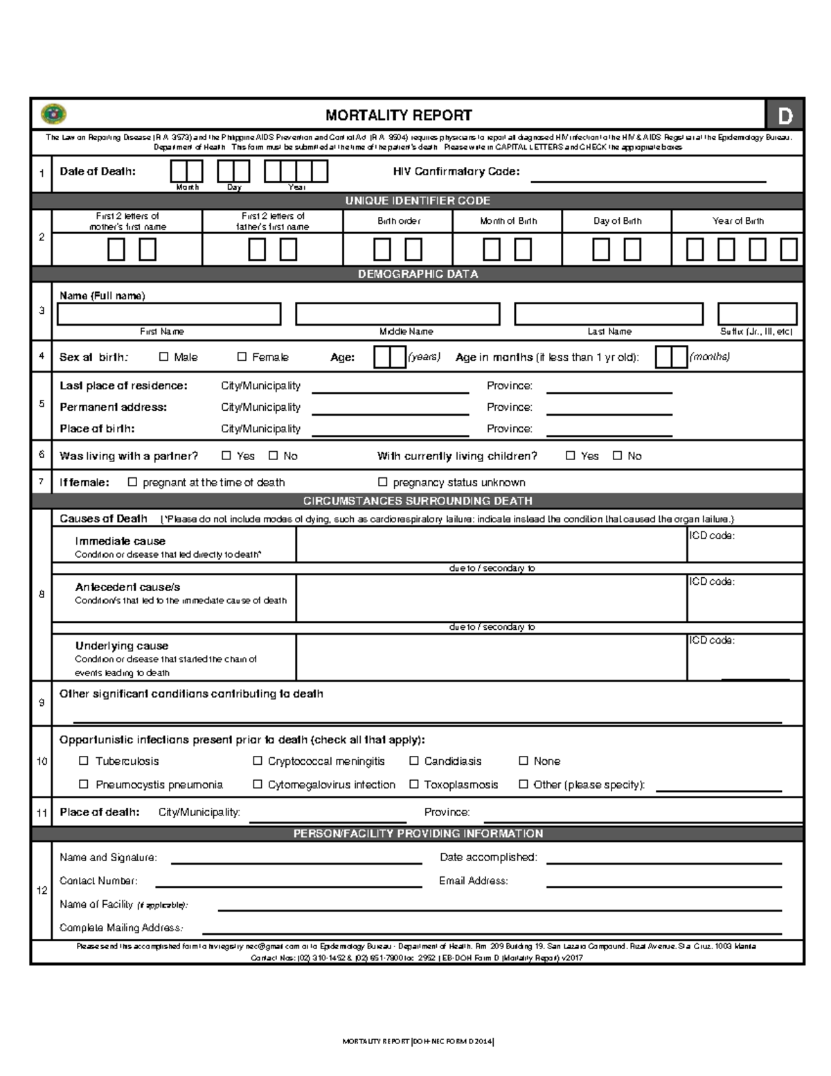 Formd V2017 - old ver. of consent form - Date of Death: HIV ...