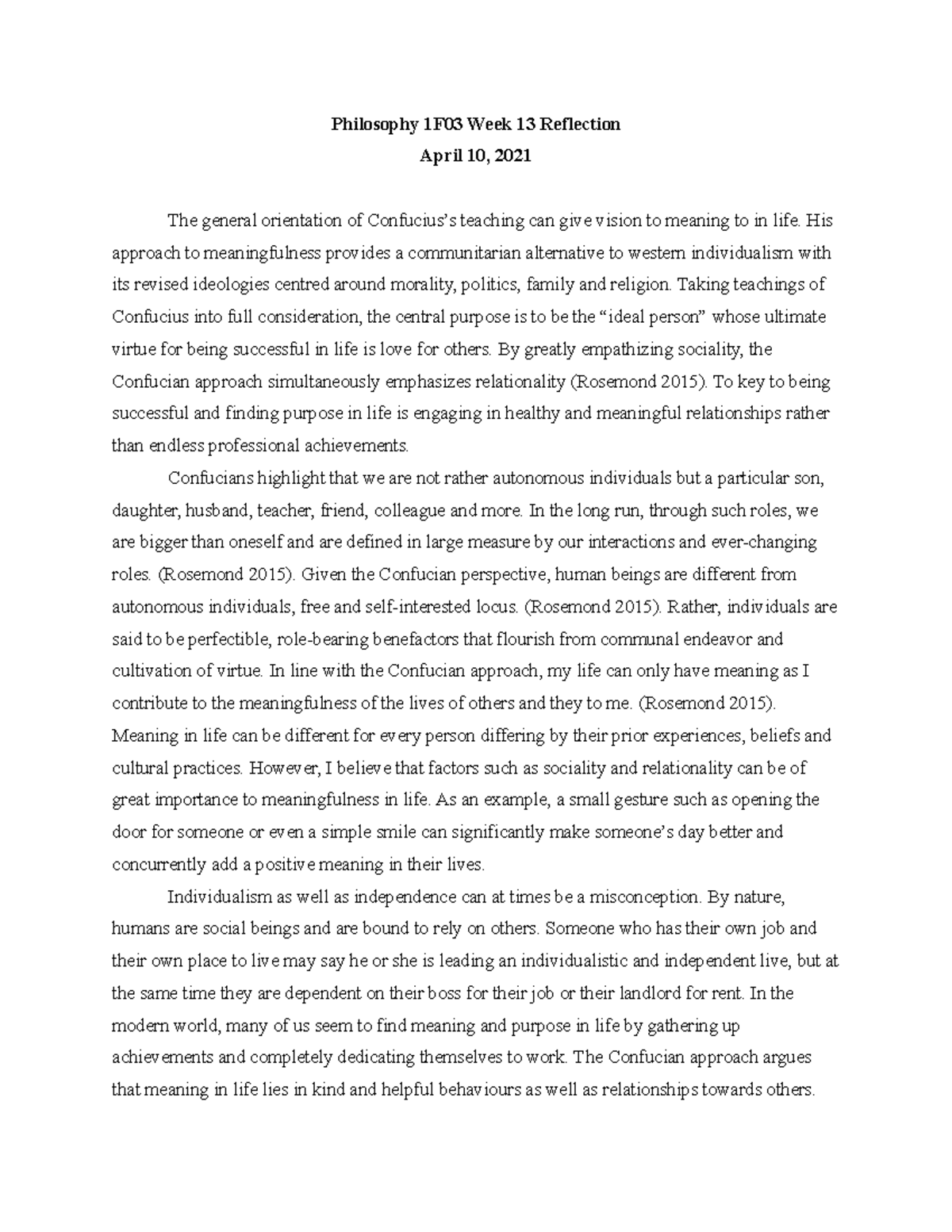 Philosophy 1F03 Meaning of Life Week 13 Reflection - Philosophy 1F03 ...