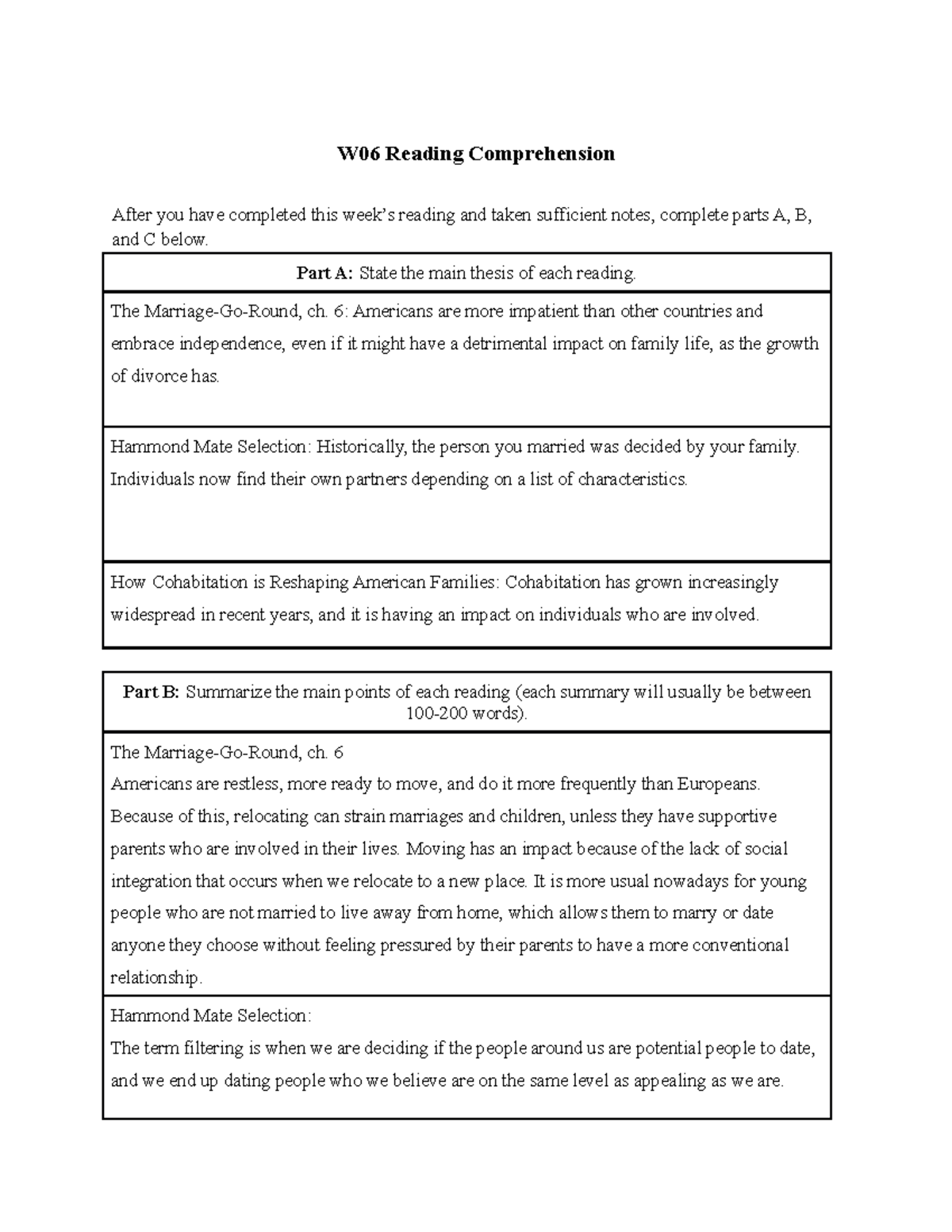 Soc311 W06Reading Comprehension - W06 Reading Comprehension After you ...
