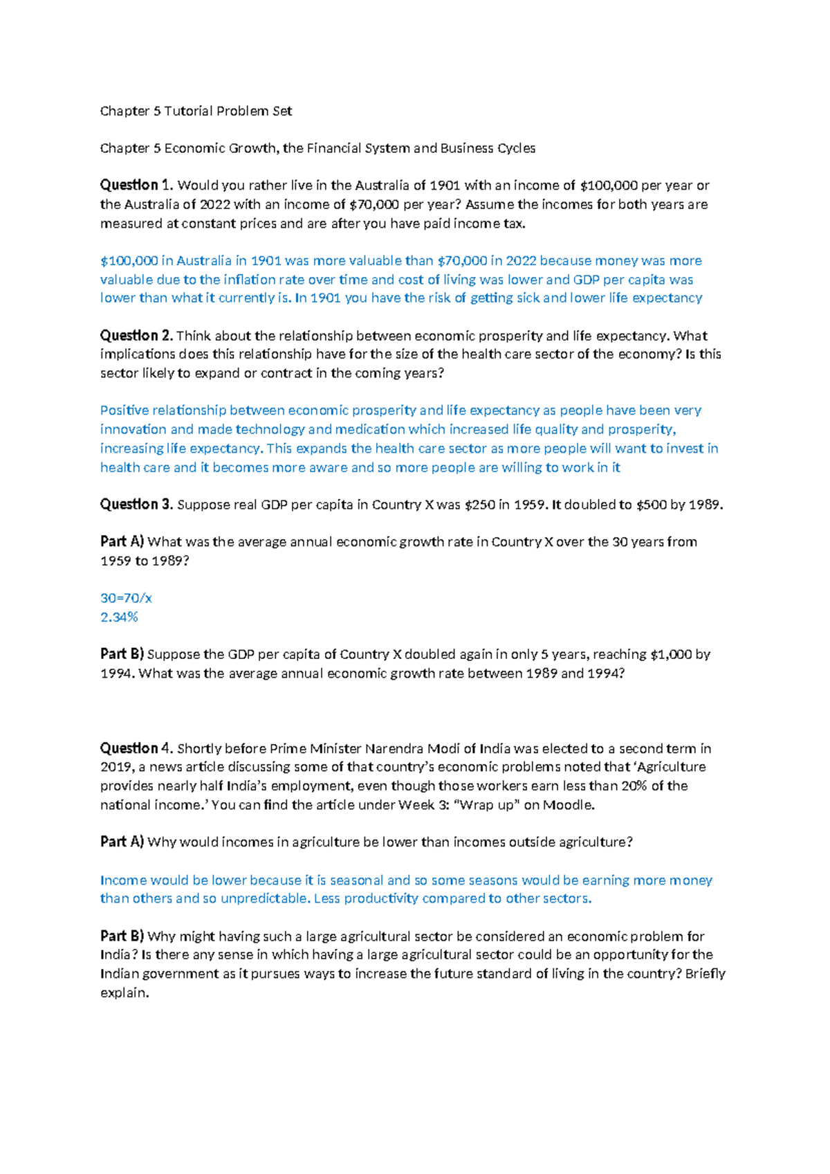Chapter 5 Tutorial Problem Set - Would you rather live in the Australia of 1901 with an income ...